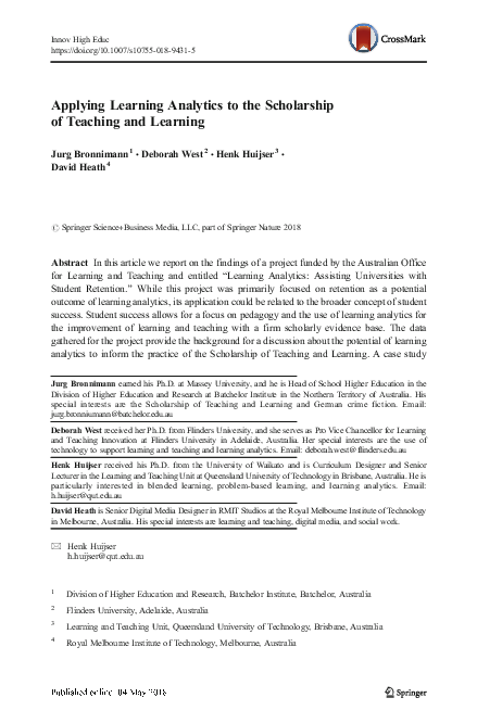 (PDF) Applying Learning Analytics to the Scholarship of Teaching and Learning