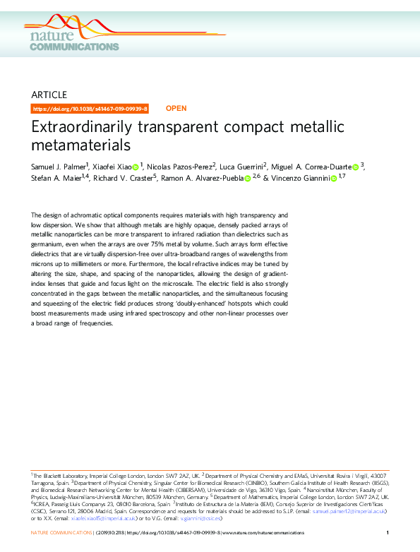 (PDF) Extraordinarily transparent compact metallic metamaterials