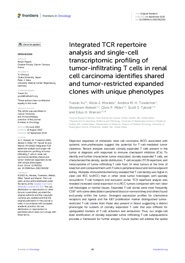 (PDF) Integrated TCR repertoire analysis and single-cell transcriptomic ...