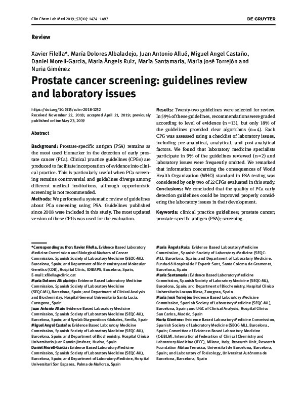 (PDF) Prostate cancer screening: guidelines review and laboratory issues