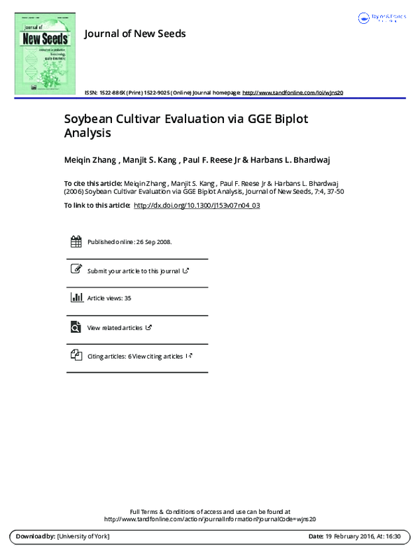 (PDF) Soybean Cultivar Evaluation via GGE Biplot Analysis