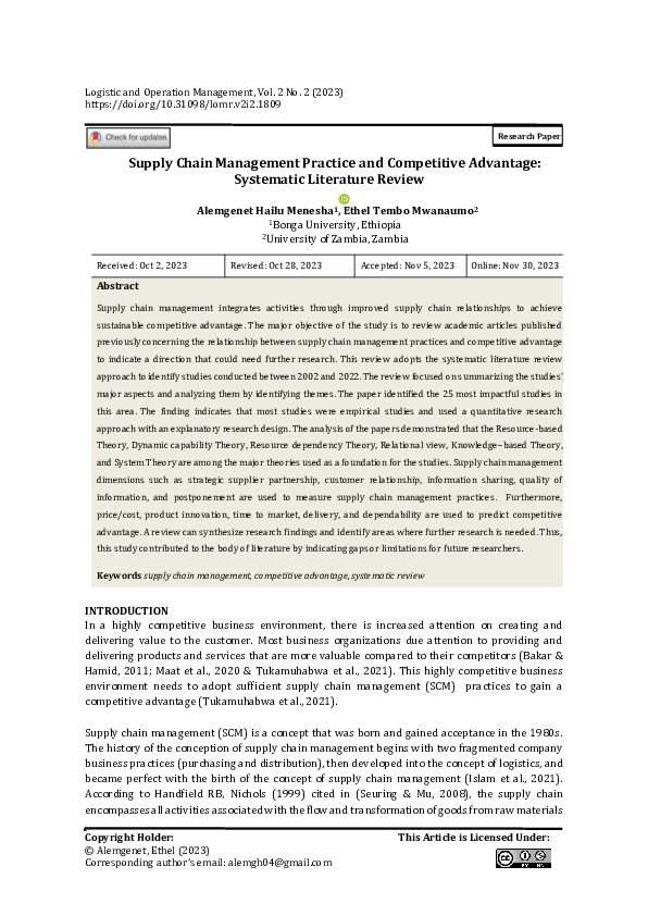 (PDF) Supply Chain Management Practice and Competitive Advantage ...