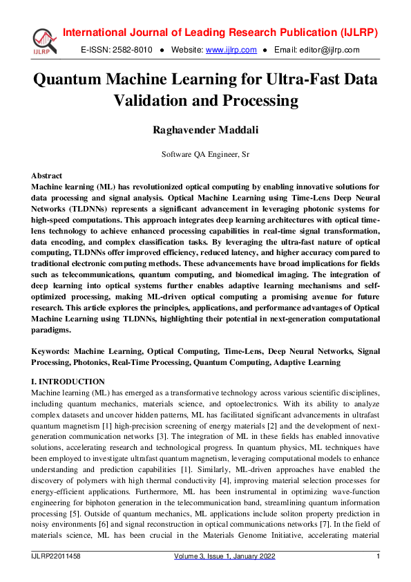 (PDF) Quantum Machine Learning for Ultra-Fast Data Validation and Processing