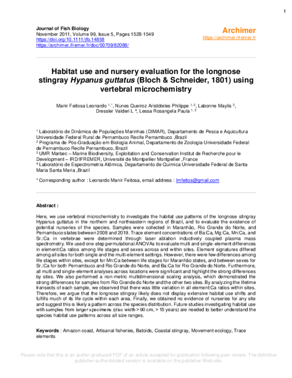 (PDF) Habitat use and nursery evaluation for the longnose stingray ...