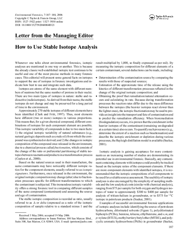 (PDF) How to Use Stable Isotope Analysis