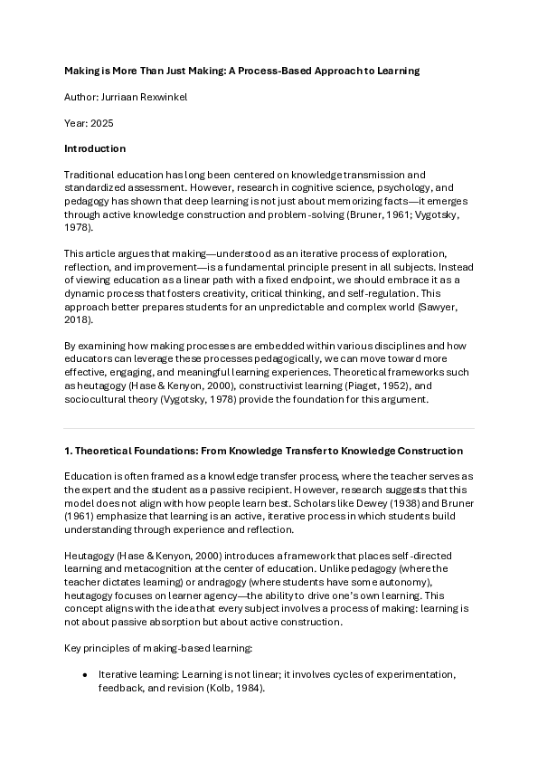 (PDF) Making is More Than Just Making: A Process-Based Approach to Learning