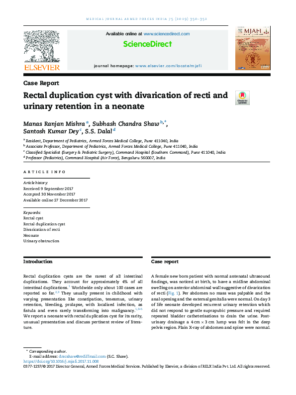 (PDF) Rectal duplication cyst with divarication of recti and urinary ...