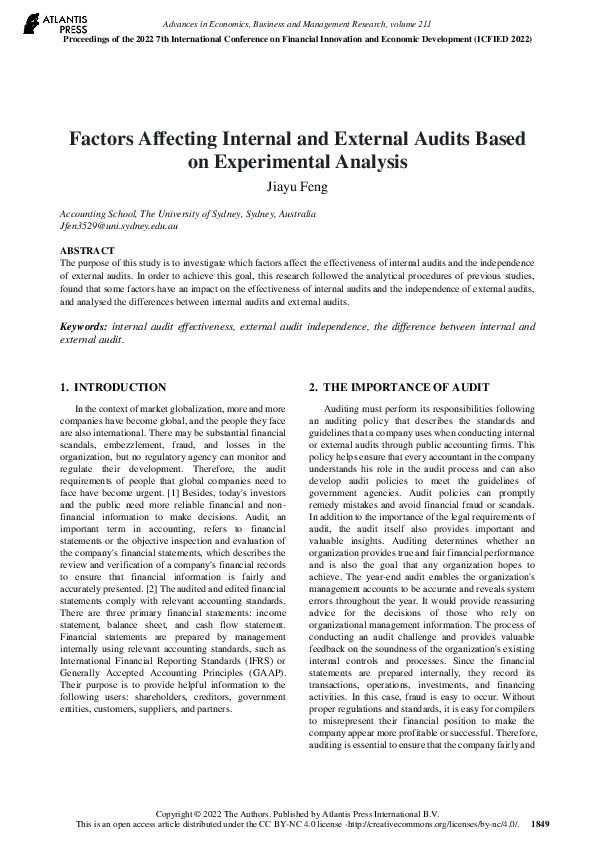 (PDF) Factors Affecting Internal and External Audits Based on Experimental Analysis