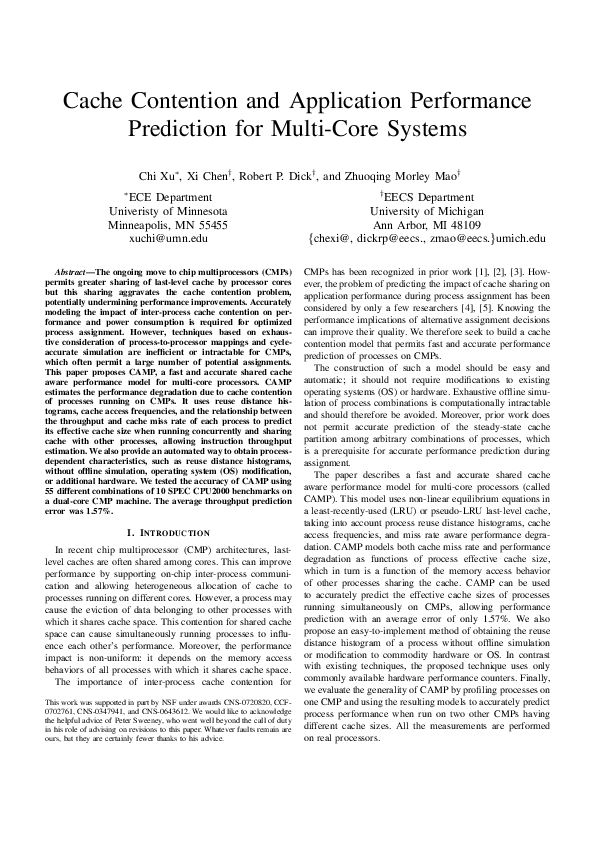 (PDF) Cache contention and application performance prediction for multi-core systems