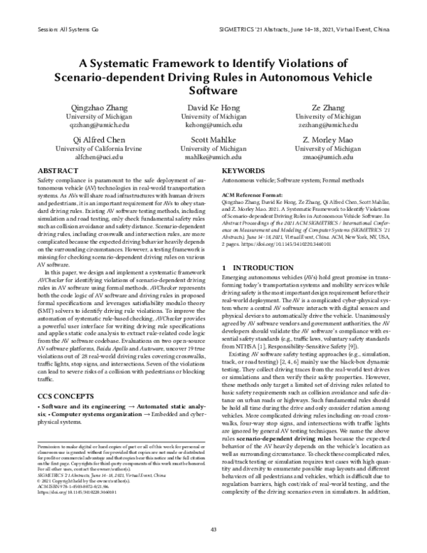 (PDF) A Systematic Framework to Identify Violations of Scenario-dependent Driving Rules in ...