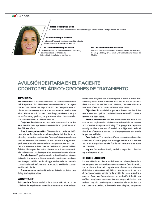 (PDF) Avulsión dentaria en el paciente odontopediátrico: opciones de ...