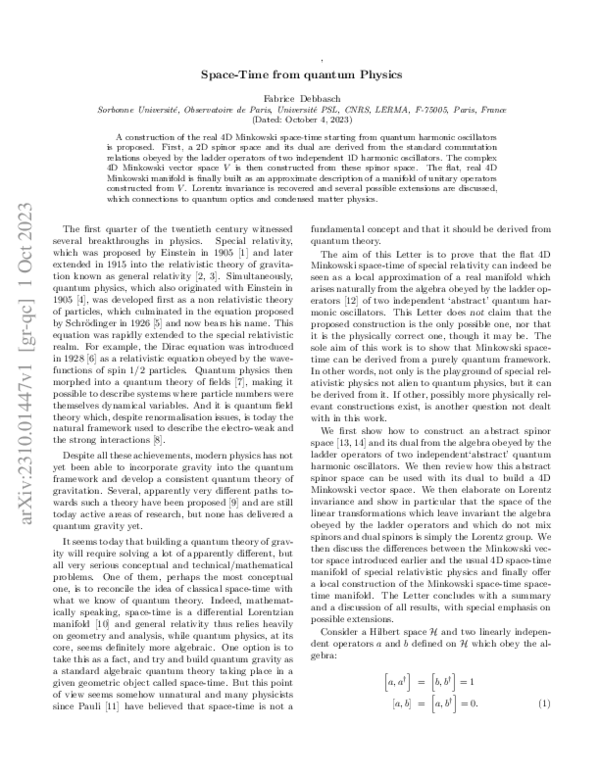 (PDF) Space-Time from quantum Physics