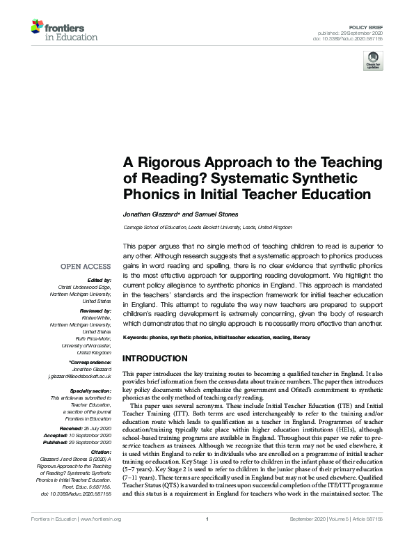 (PDF) A Rigorous Approach to the Teaching of Reading? Systematic ...