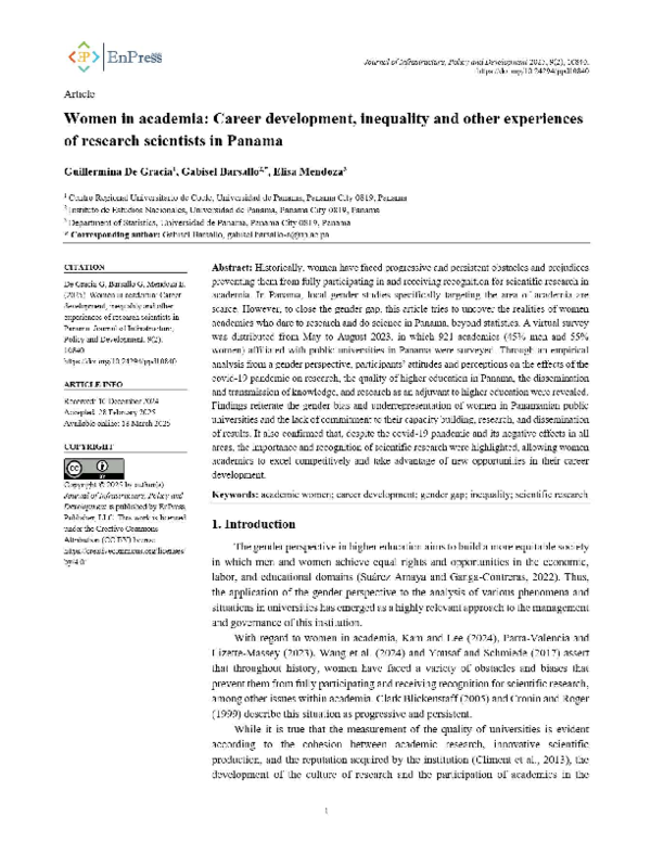 (PDF) Women in academia: Career development, inequality and other ...