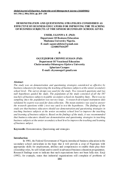 (PDF) Demonstration and Questioning Strategies Considered as Effective ...