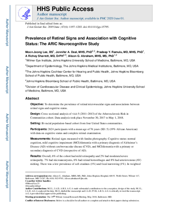 (PDF) Prevalence of Retinal Signs and Association With Cognitive Status ...