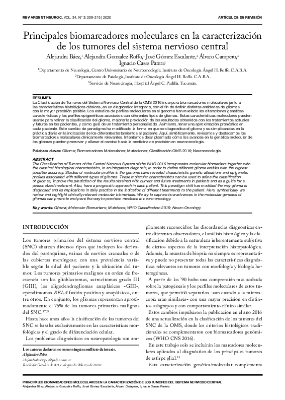 (PDF) Principales biomarcadores moleculares en la caracterización de los tumores del sistema ...