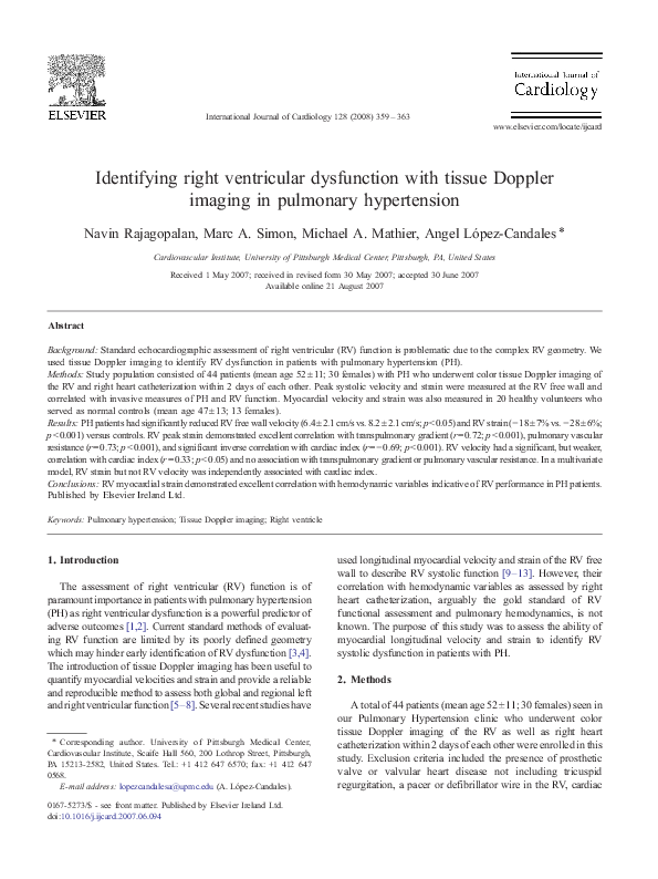 (PDF) Identifying right ventricular dysfunction with tissue Doppler ...