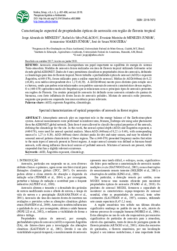 (PDF) Caracterização Espectral De Propriedades Ópticas De Aerossóis Em ...