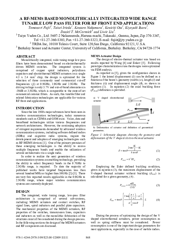 (PDF) A RF-MEMS based Monolithically Integrated Wide Range Tunable Low ...