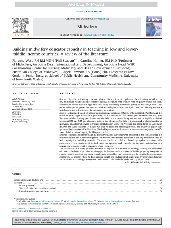 (PDF) Building midwifery educator capacity in teaching in low and lower-middle income countries ...