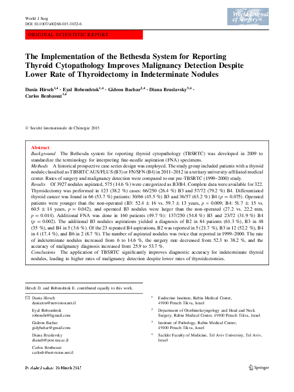 (PDF) Implementation of the Bethesda System for Reporting Thyroid ...