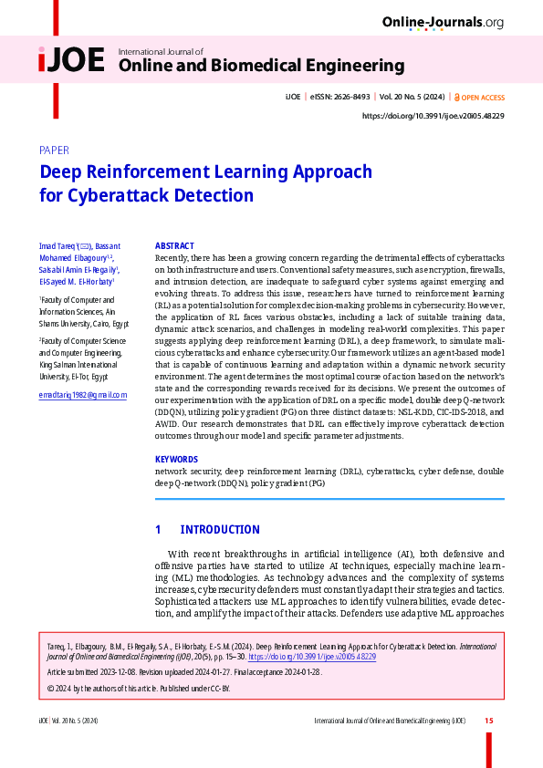 Pdf Deep Reinforcement Learning Approach For Cyberattack Detection