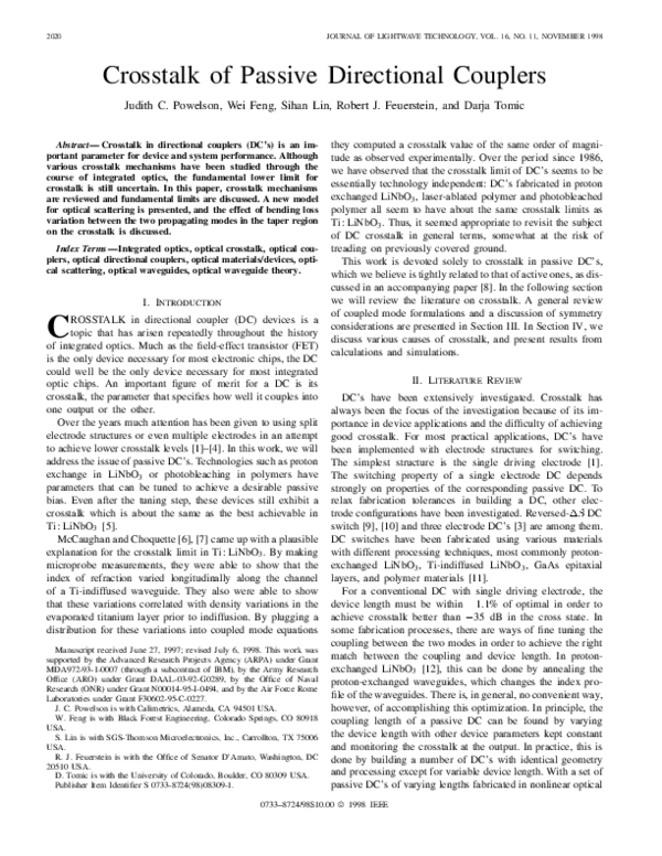 (PDF) Crosstalk of passive directional couplers