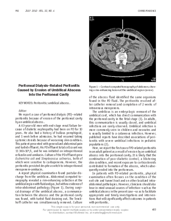 (PDF) Peritoneal Dialysis–Related Peritonitis Caused by Erosion of ...