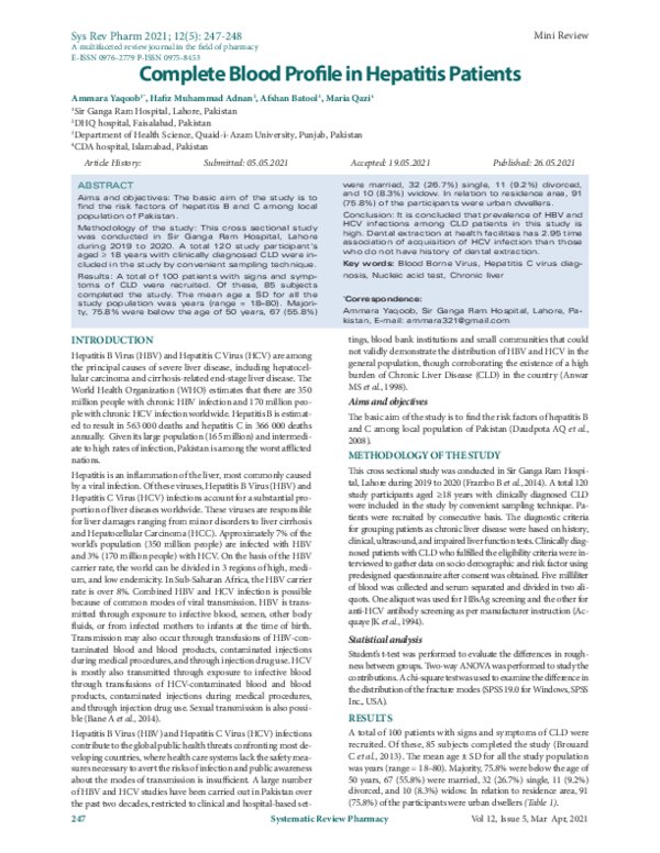 (PDF) Complete Blood Profile in Hepatitis Patients