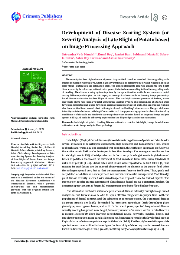 (PDF) Development of Disease Scoring System for Severity Analysis of ...