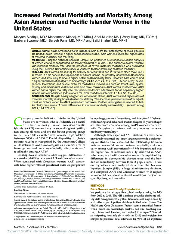 (PDF) Increased Perinatal Morbidity and Mortality Among Asian American ...