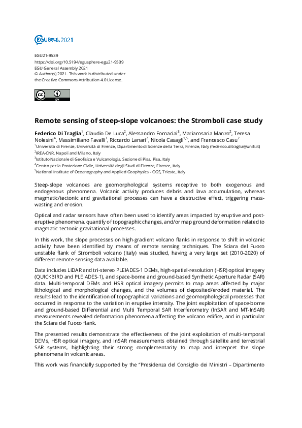 (PDF) Remote sensing of steep-slope volcanoes: the Stromboli case study