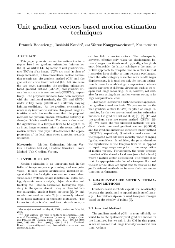 (PDF) Unit gradient vectors based motion estimation techniques