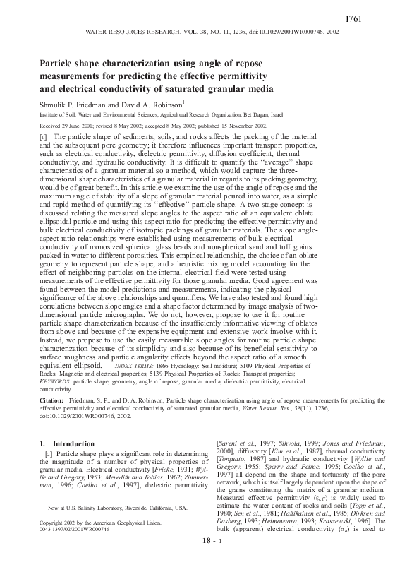 (PDF) Particle shape characterization using angle of repose measurements for predicting the ...