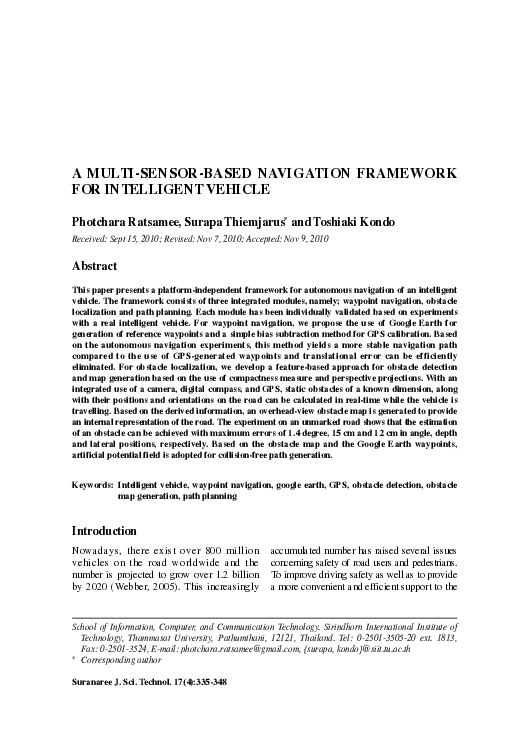 (PDF) A multi-sensor-based navigation framework for intelligent vehicle
