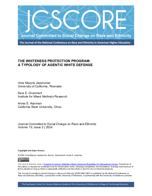 (PDF) THE WHITENESS PROTECTION PROGRAM: A TYPOLOGY OF AGENTIC WHITE DEFENSE