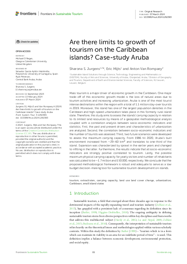 (PDF) Are there limits to growth of tourism on the Caribbean islands? Case-study Aruba
