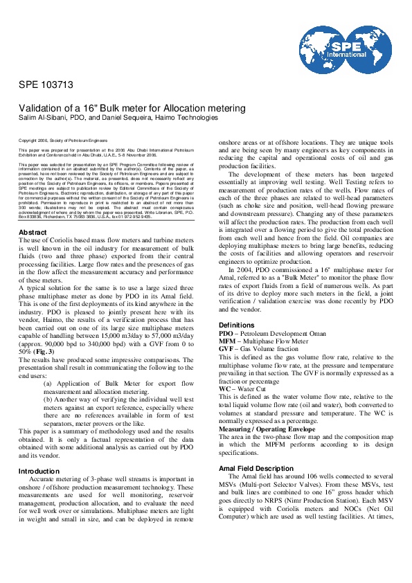 (PDF) Validation of a 16-in. Bulk Meter for Allocation Metering