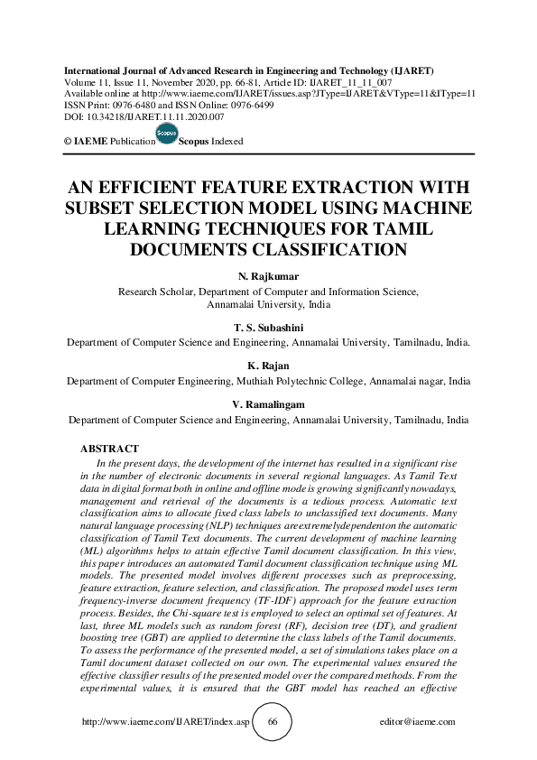 (PDF) An Efficient Feature Extraction with Subset Selection Model Using Machine Learning ...