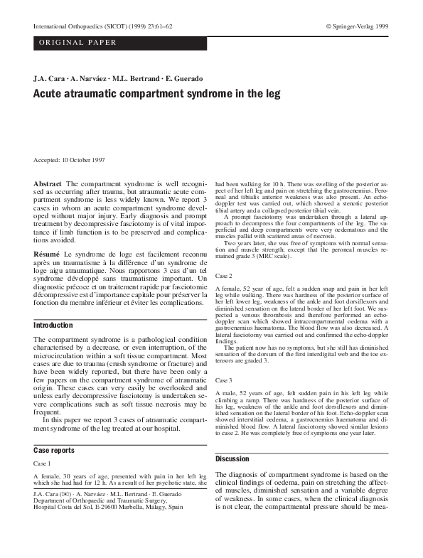 (PDF) Acute atraumatic compartment syndrome in the leg