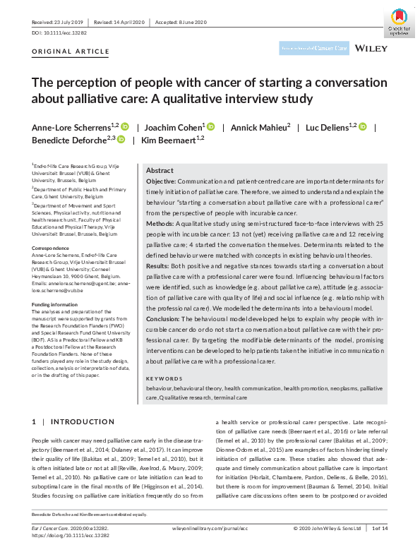 (PDF) The perception of people with cancer of starting a conversation ...