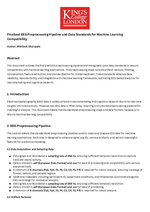 (PDF) Finalized EEG Preprocessing Pipeline and Data Standards for ...