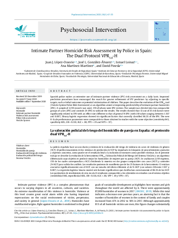 (PDF) Intimate partner homicide risk assessment by police in Spain: the ...