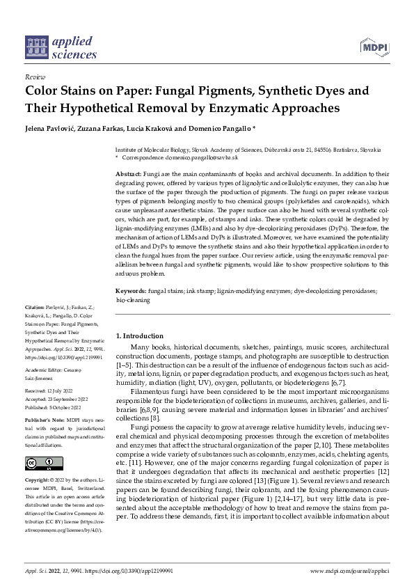 (PDF) Color Stains on Paper: Fungal Pigments, Synthetic Dyes and Their ...