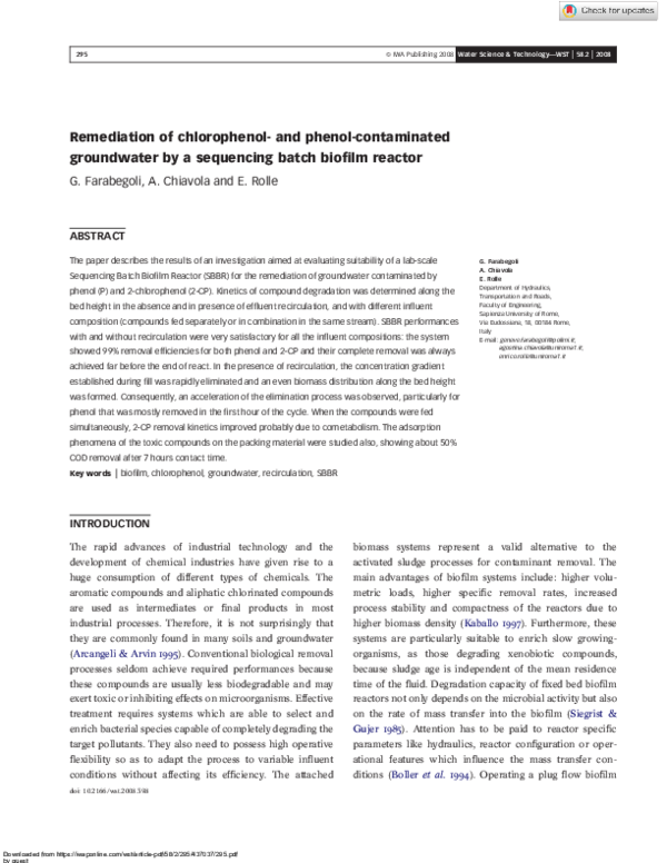 (PDF) Remediation of chlorophenol- and phenol-contaminated groundwater by a sequencing batch ...