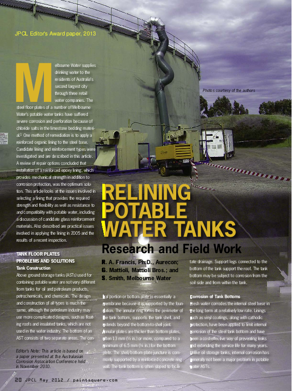 (PDF) Relining Potable Water Tanks: Research and Field Work