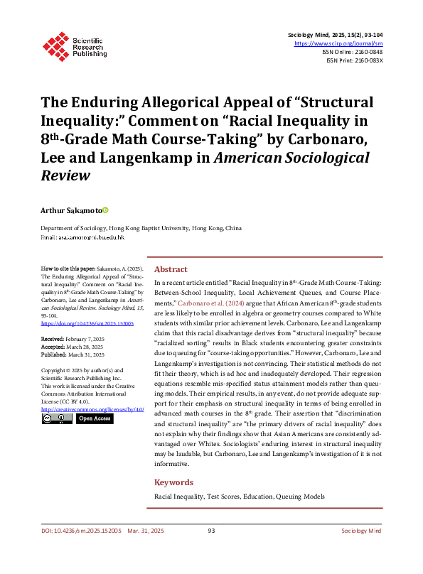 (PDF) The Enduring Allegorical Appeal of "Structural Inequality ...