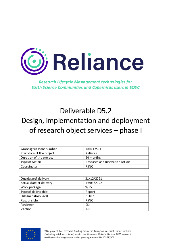 (PDF) D5.2 Design, implementation and deployment of research object services – phase I
