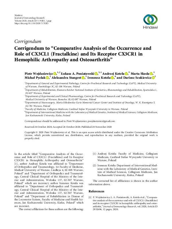(PDF) Corrigendum to “Comparative Analysis of the Occurrence and Role of CX3CL1 (Fractalkine ...